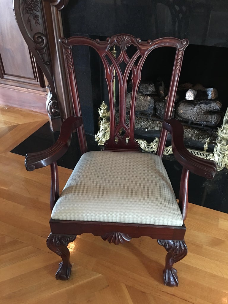 Set of Eight Chippendale Chairs, Six Side and Two Arm Chairs, 20th ...