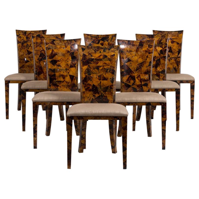 A Pair of 1980s Sculptural Tortoise Shell Veneer Dining Chairs by R&Y ...