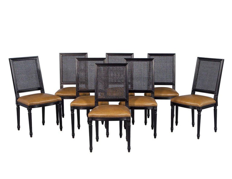 Set of Eight Custom Black Lacquered Louis Capet Cane Back Side Chairs ...