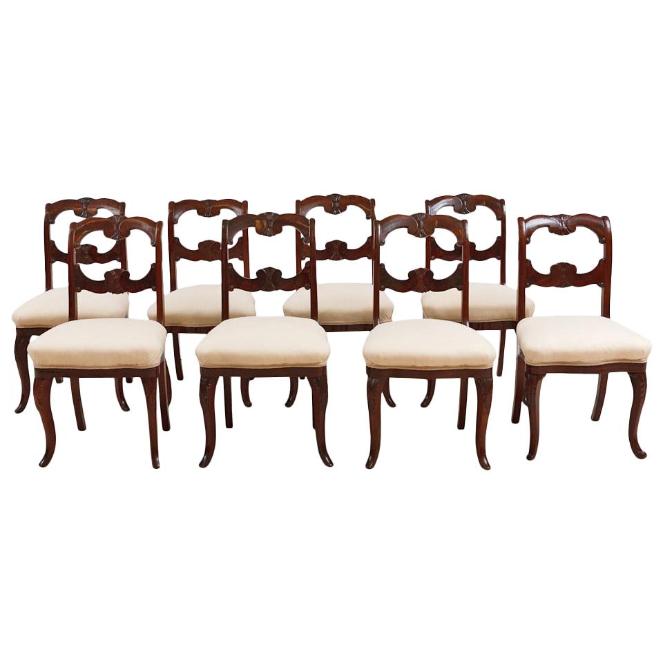 Set of Ten (10) Italian Renaissance Revival Chairs in Original Leather ...