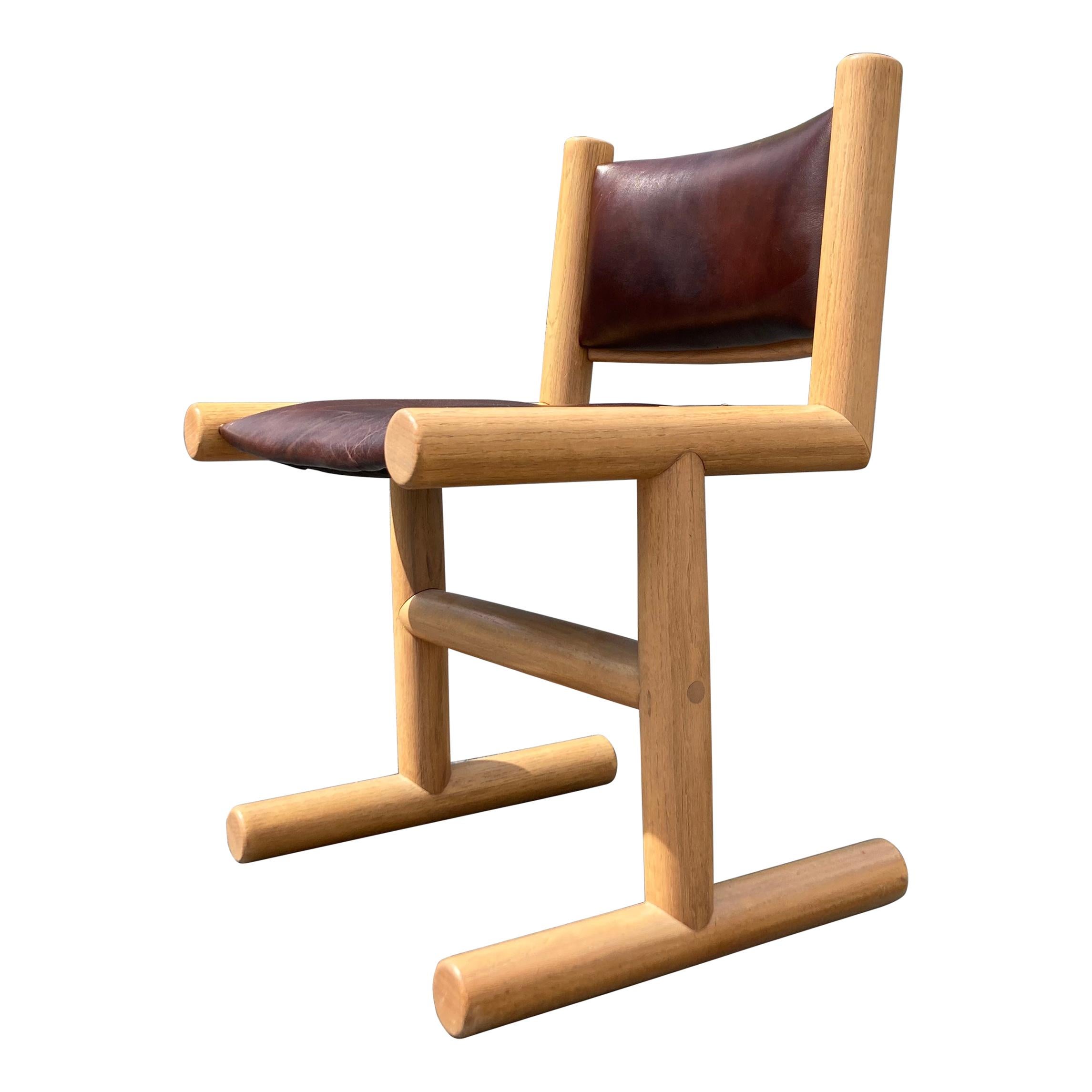 Set of Eight Dining Chairs, Studio, Oak and Leather, Craftsman at 1stDibs