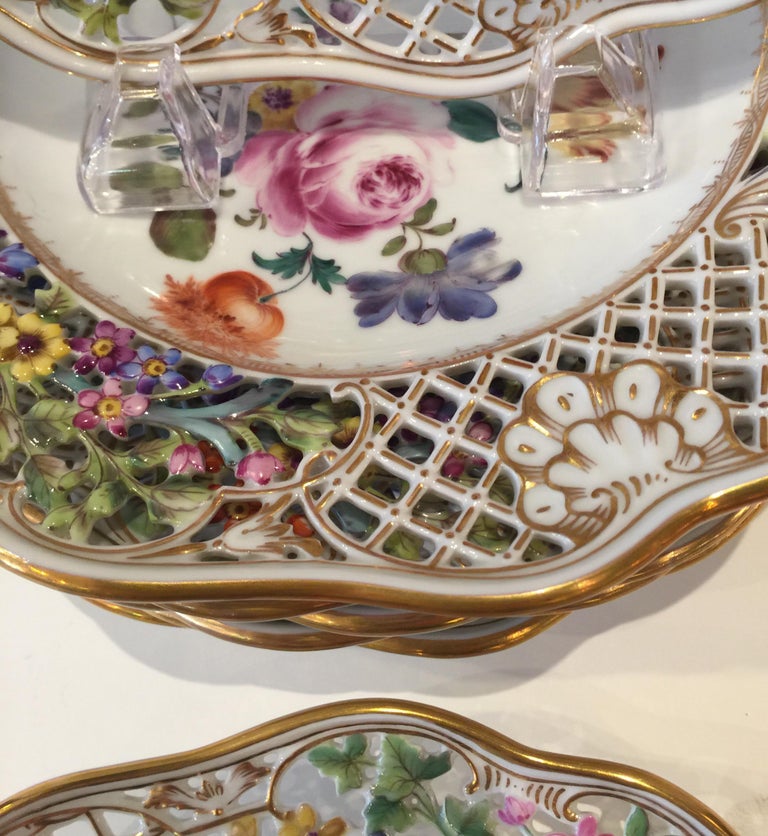 Set of Eight Dresden Limbach German Reticulated Hand Painted Floral ...