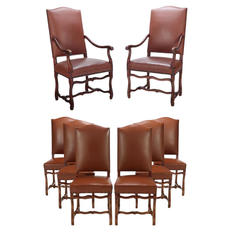 Set of Eight Early 20th Century French Beech Wood and Leather Dining ...