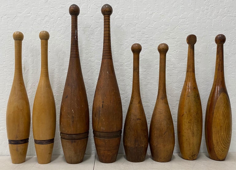 Set of Eight Early 20th Century Wooden Juggling Pins or Tossing Gym ...