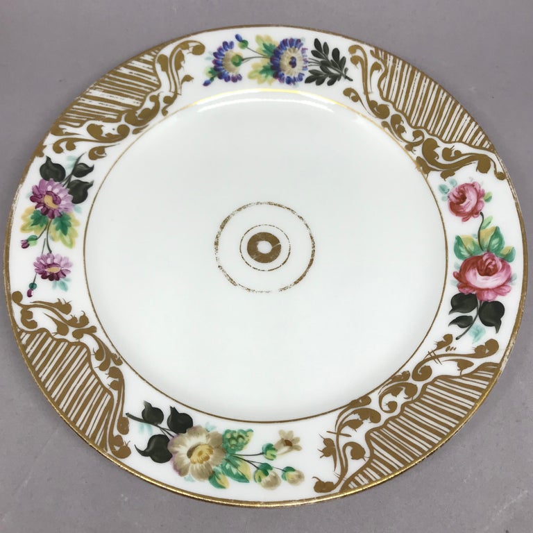Set of Eight Empire Floral and Gilt Decorated Plates For Sale at 1stdibs