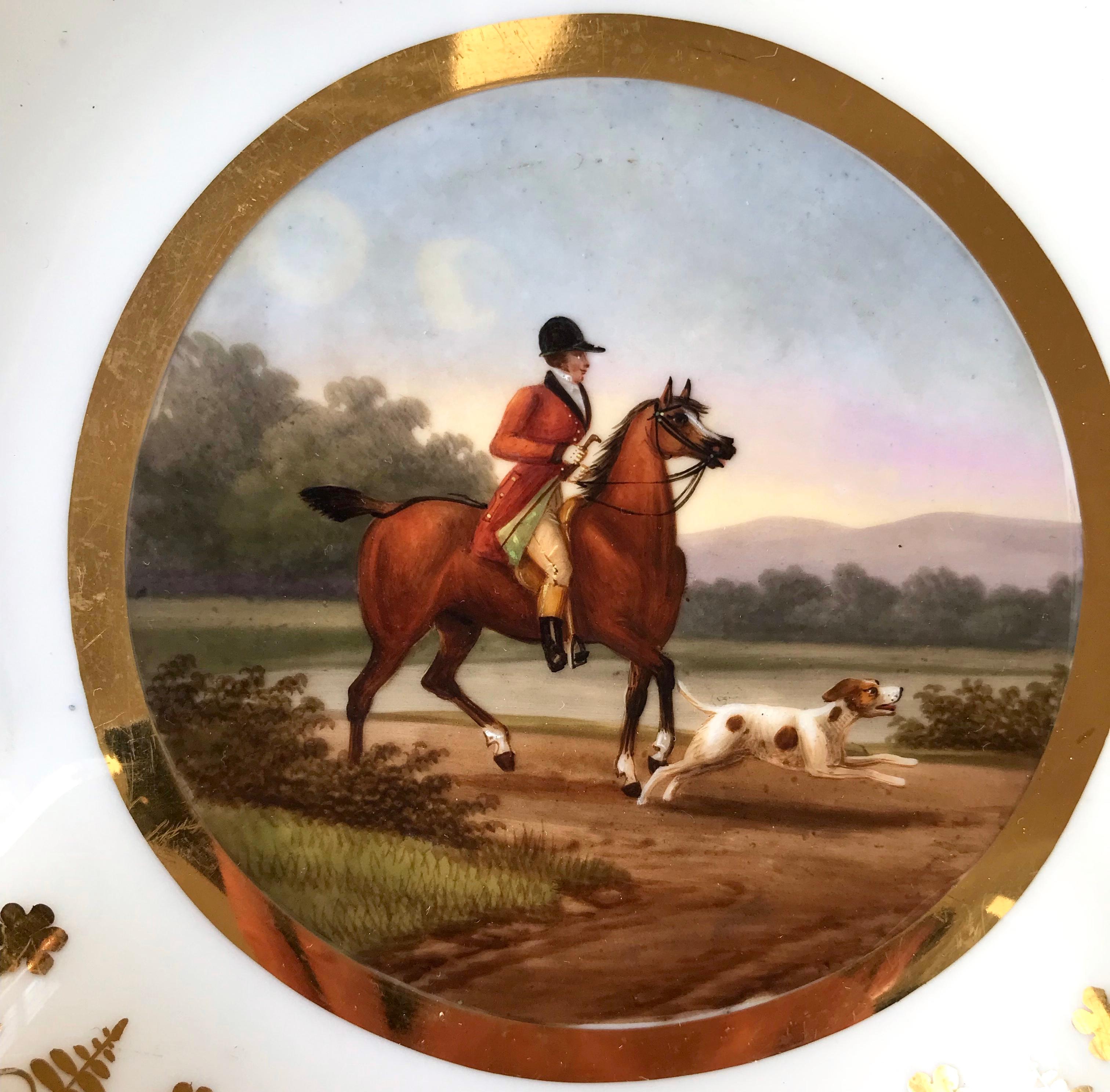 Set of Eight Empire Gilt Porcelain Hunting Plates For Sale at 1stDibs