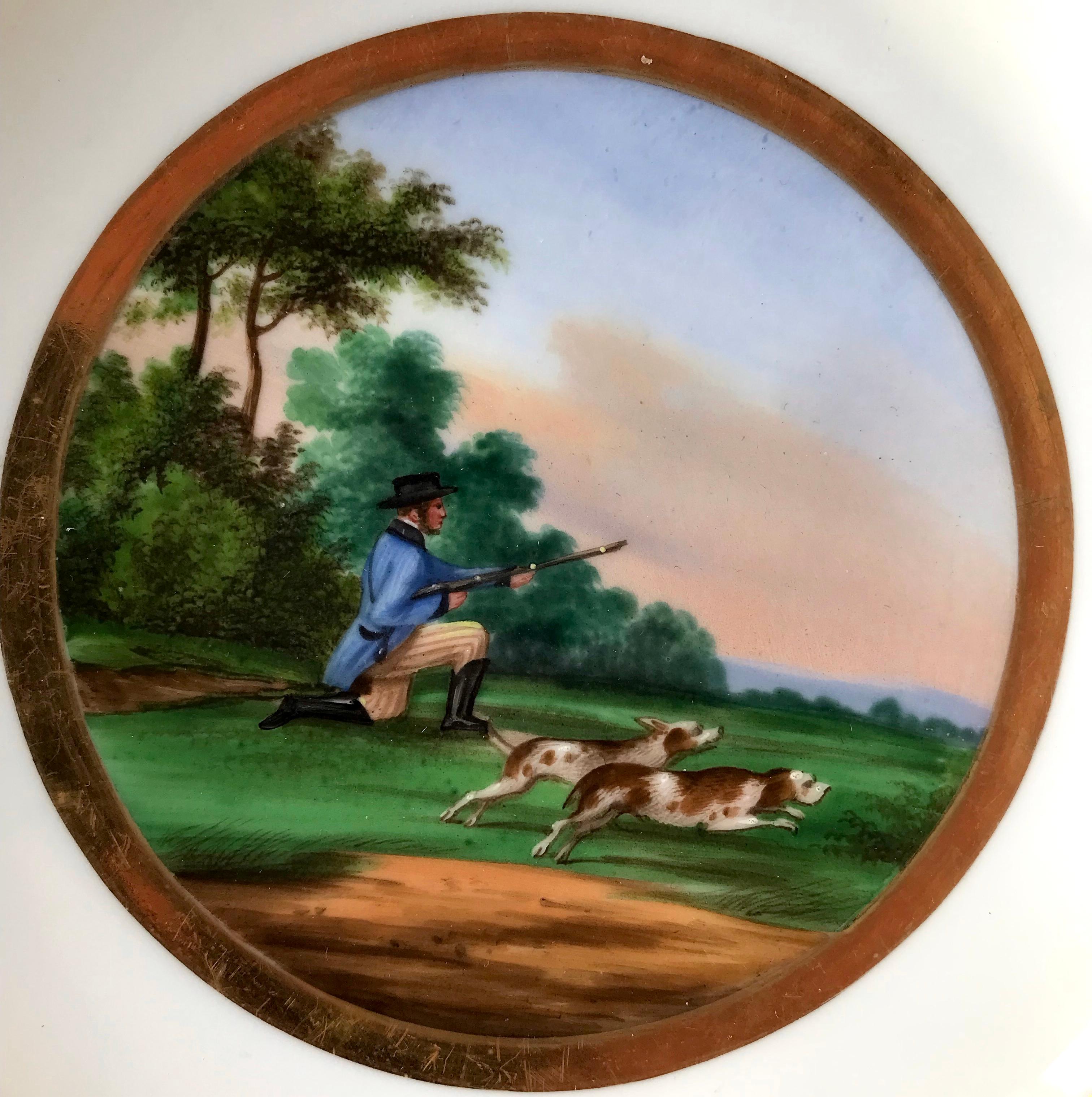 Set of Eight Empire Gilt Porcelain Hunting Plates For Sale at 1stDibs