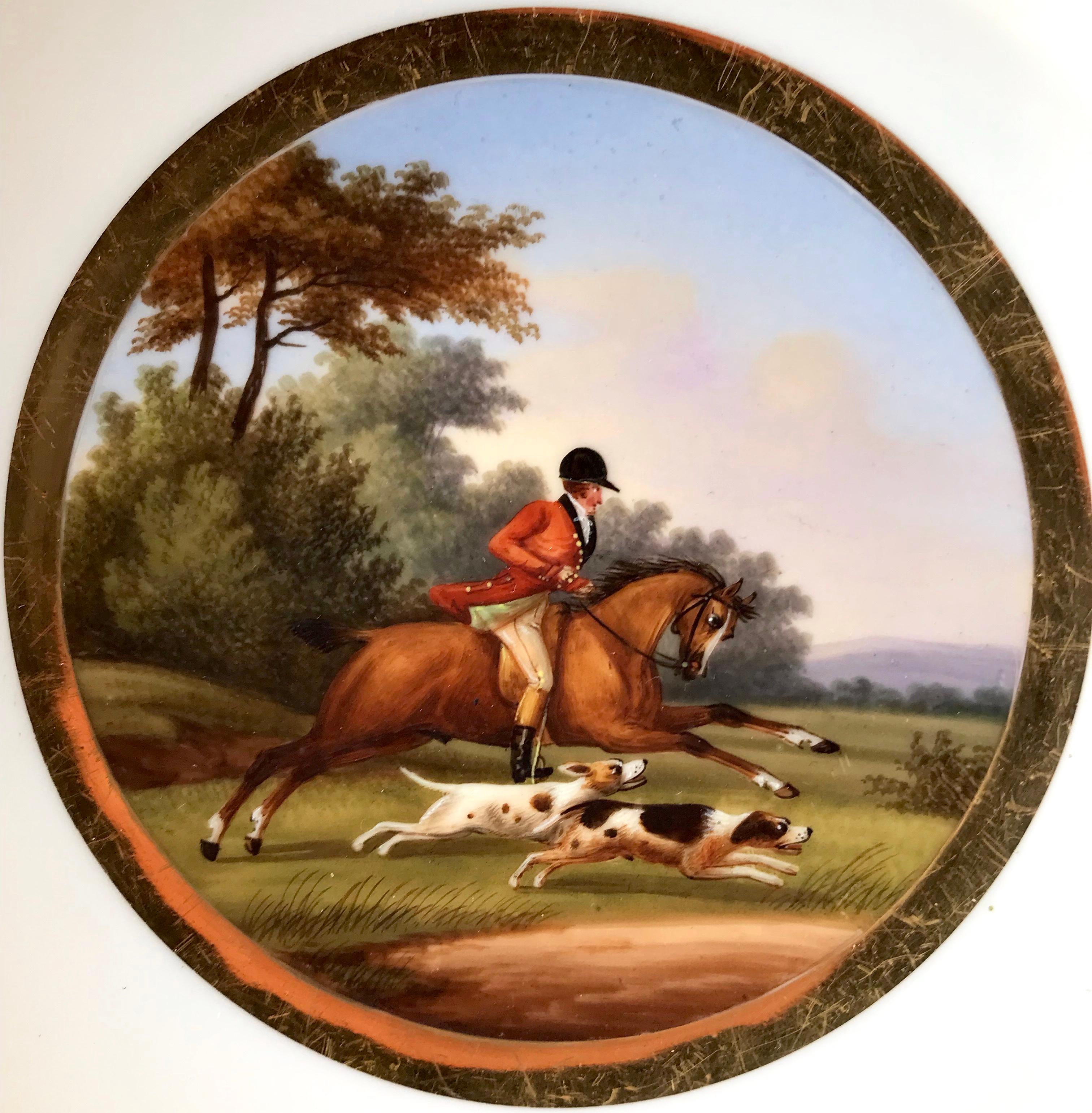 Set of Eight Empire Gilt Porcelain Hunting Plates For Sale at 1stDibs