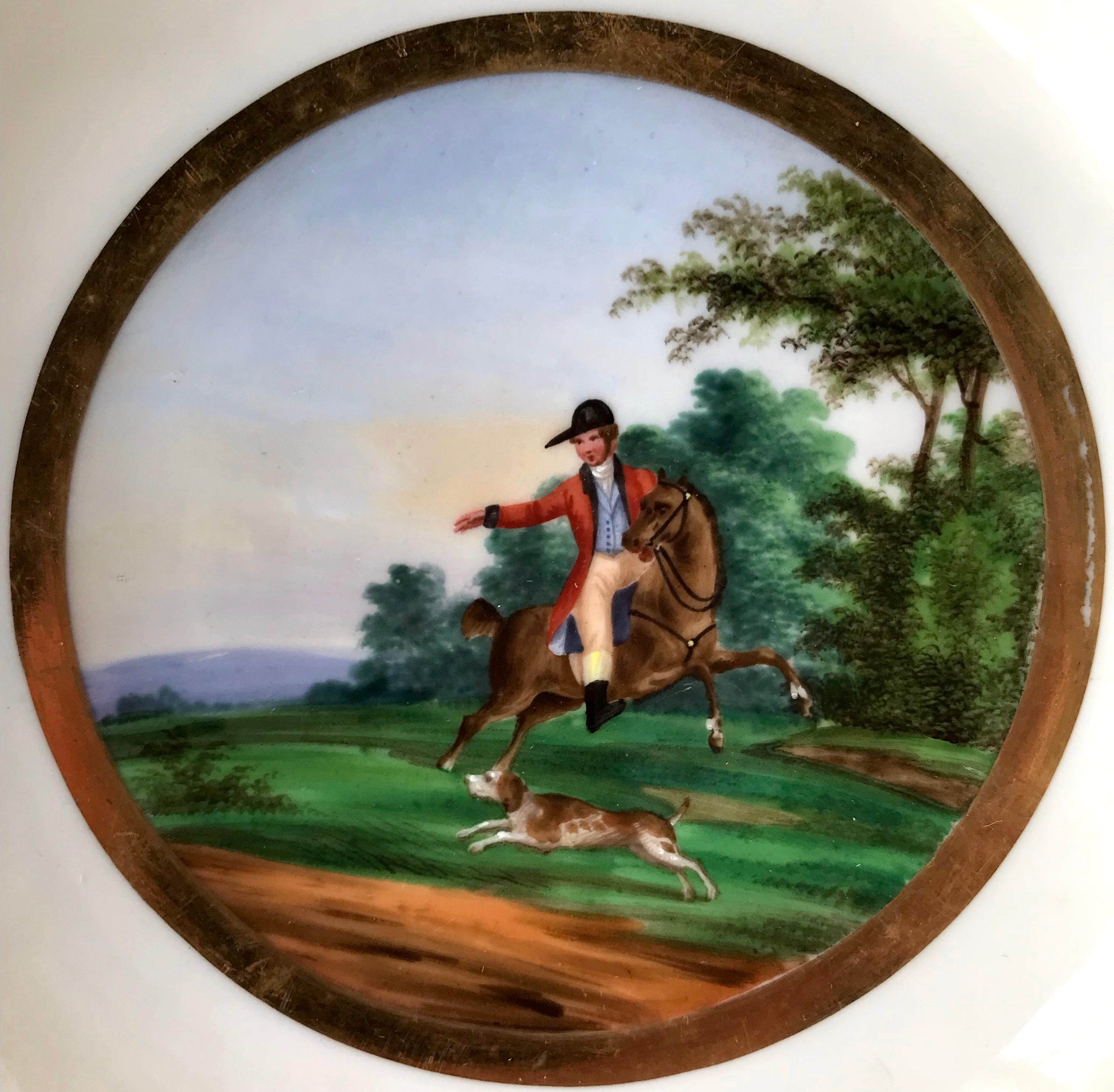Set of Eight Empire Gilt Porcelain Hunting Plates For Sale at 1stDibs
