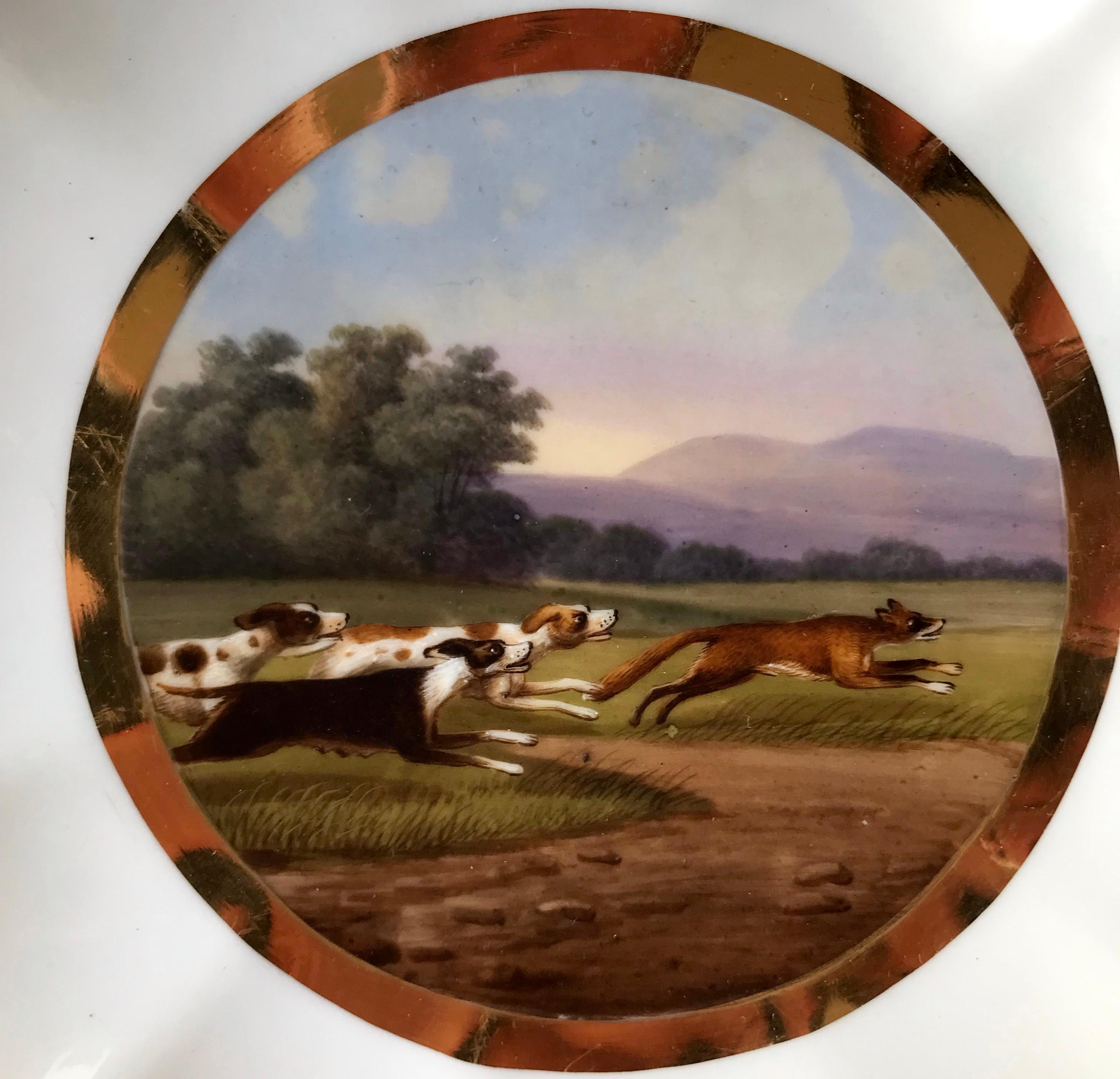 Set of Eight Empire Gilt Porcelain Hunting Plates For Sale at 1stDibs