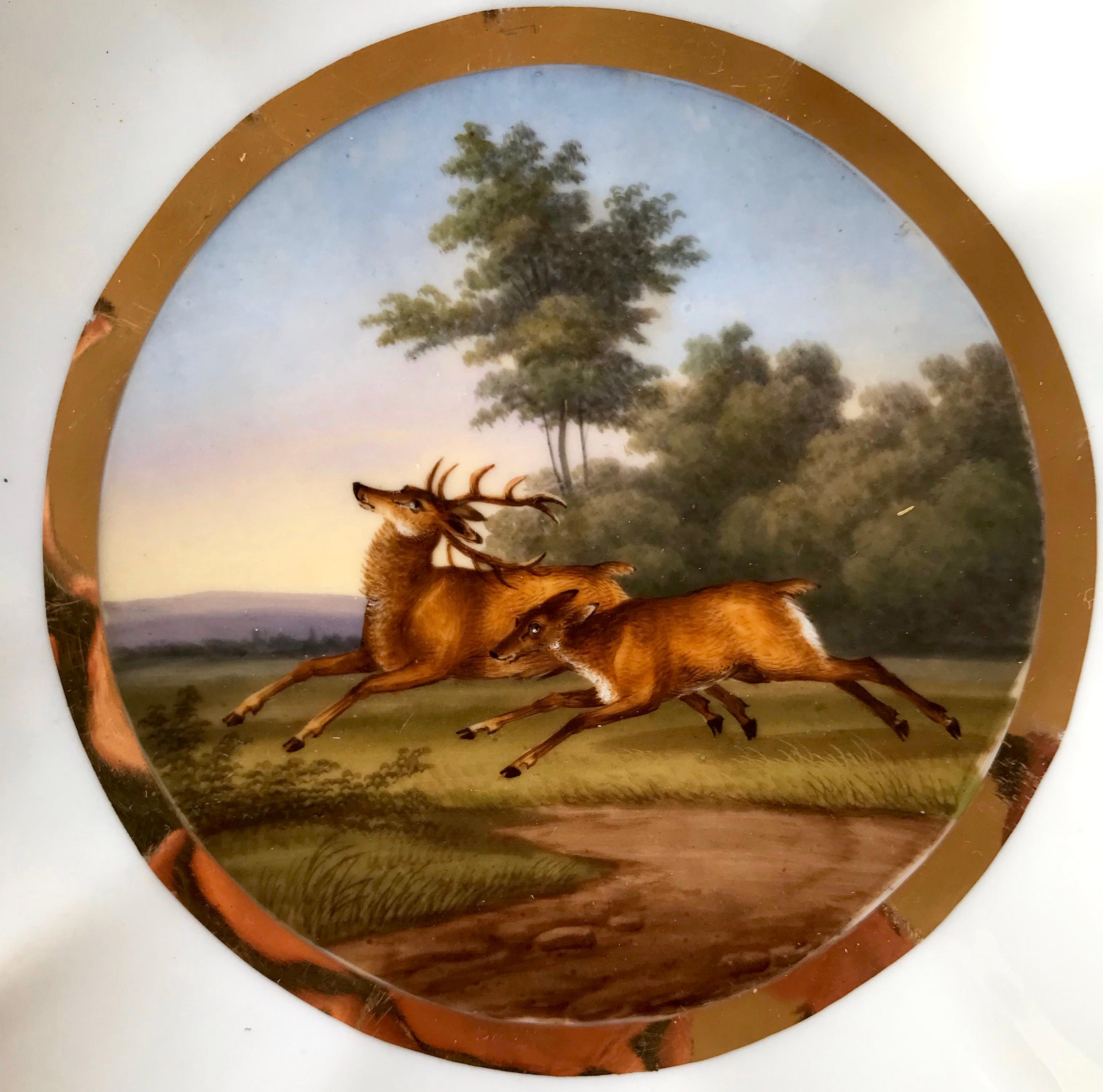 Set of Eight Empire Gilt Porcelain Hunting Plates For Sale at 1stDibs