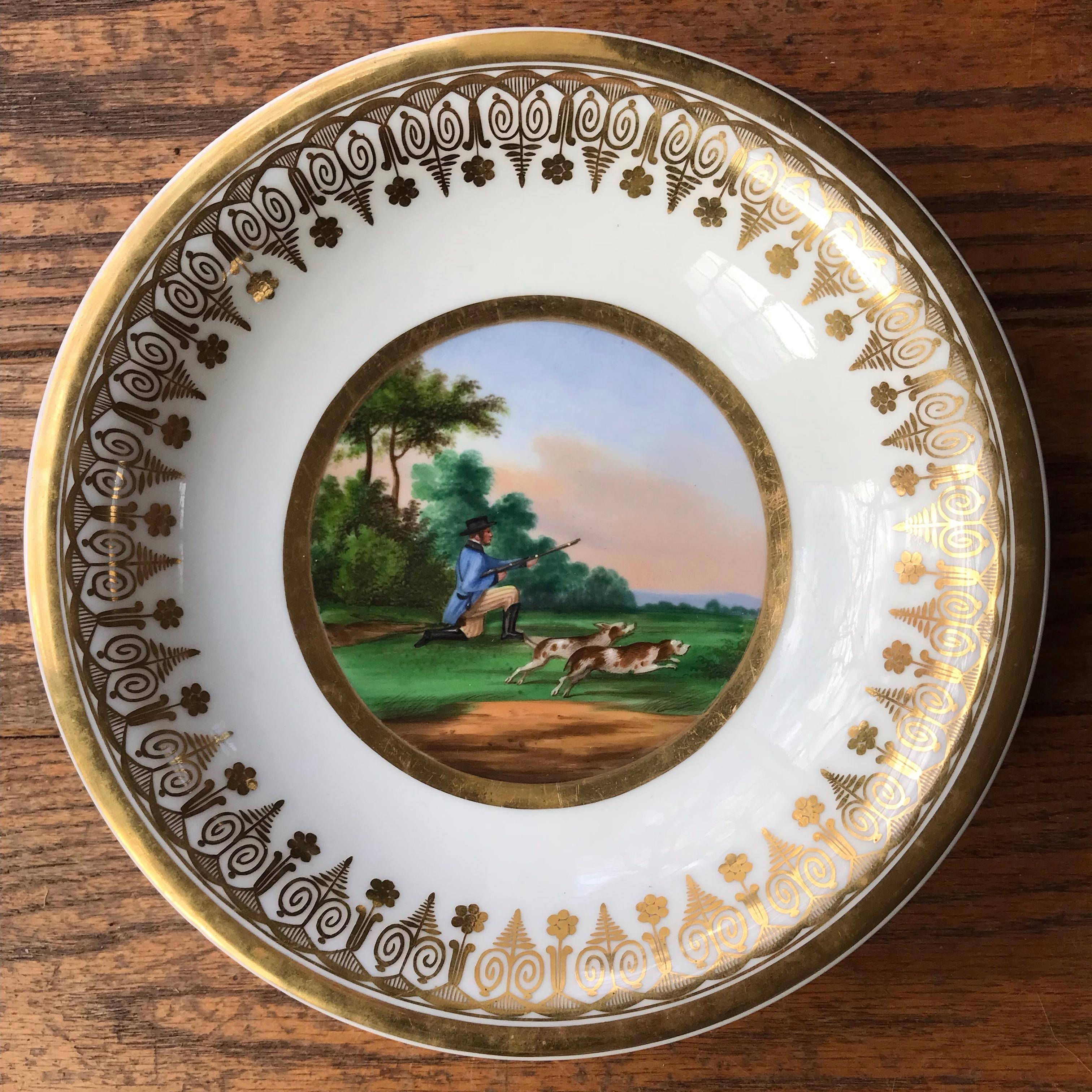 Set of Eight Empire Gilt Porcelain Hunting Plates For Sale at 1stDibs