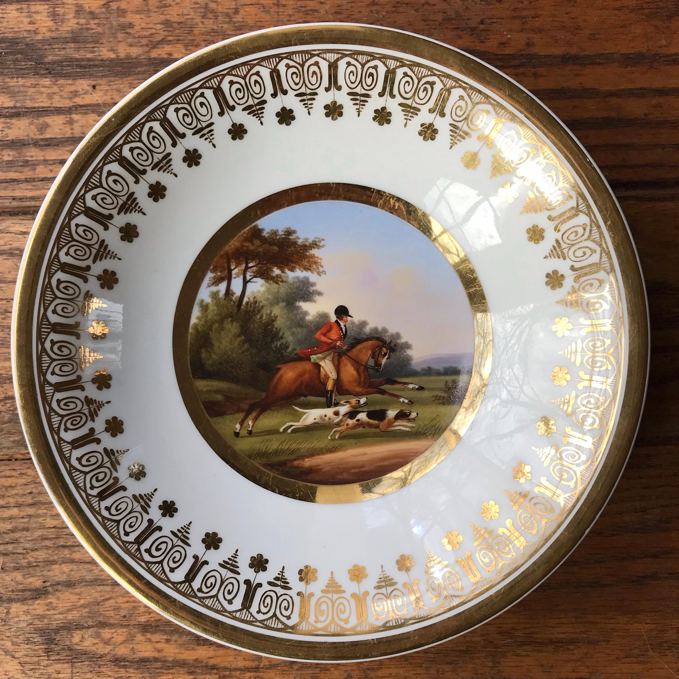 Set of Eight Empire Gilt Porcelain Hunting Plates For Sale at 1stDibs