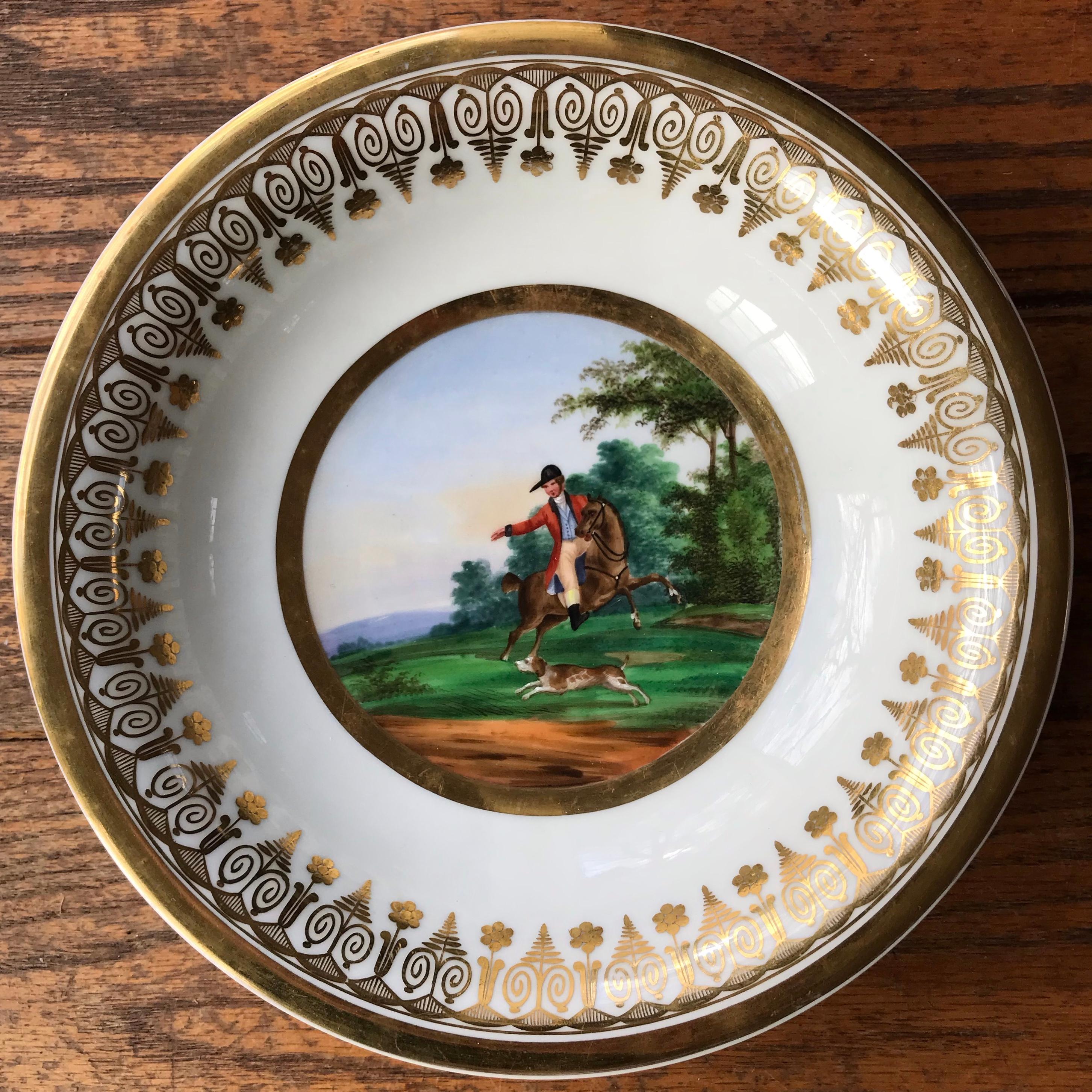 Set of Eight Empire Gilt Porcelain Hunting Plates For Sale at 1stDibs