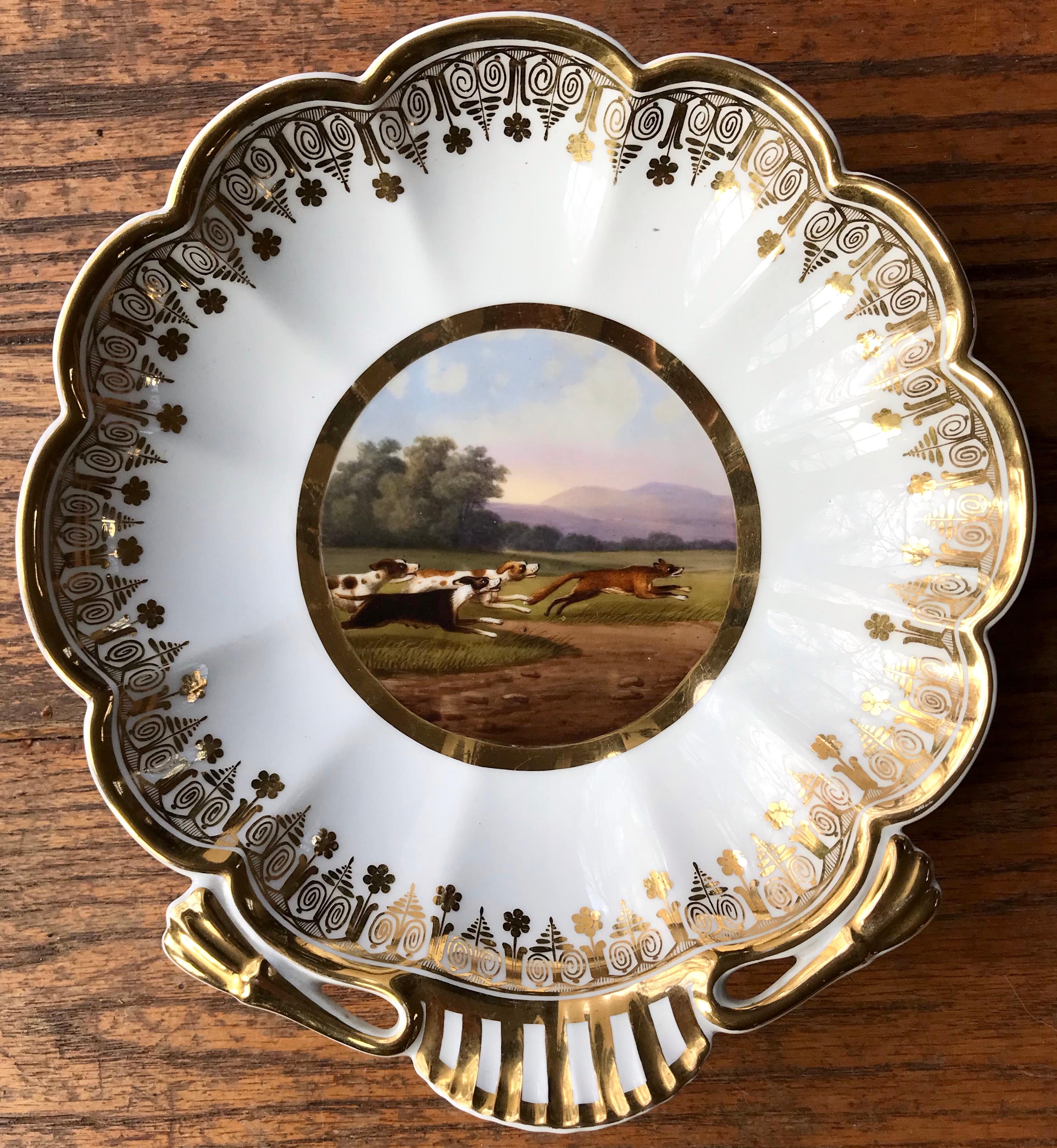 Set of Eight Empire Gilt Porcelain Hunting Plates For Sale at 1stDibs