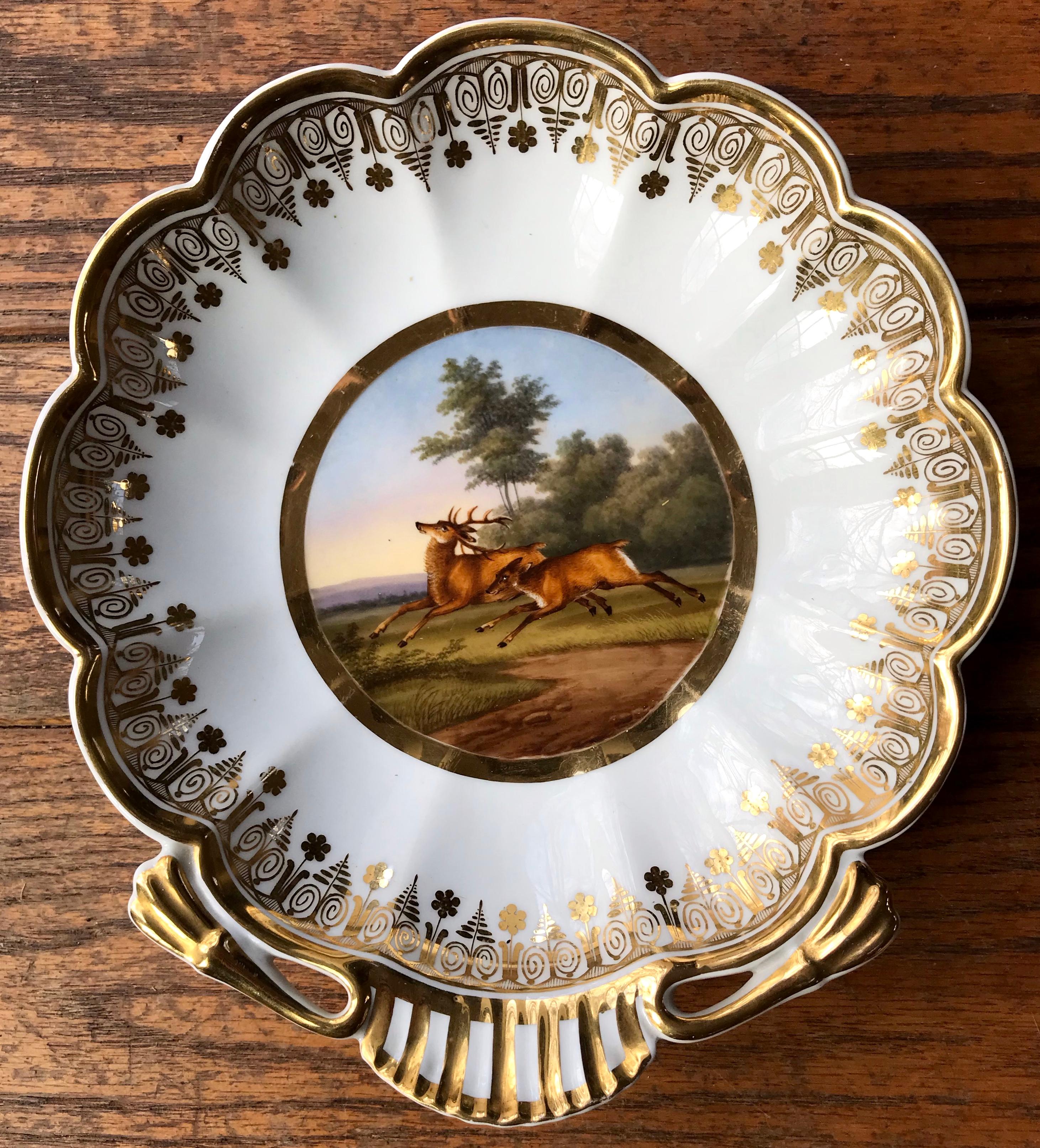 Set of Eight Empire Gilt Porcelain Hunting Plates For Sale at 1stDibs