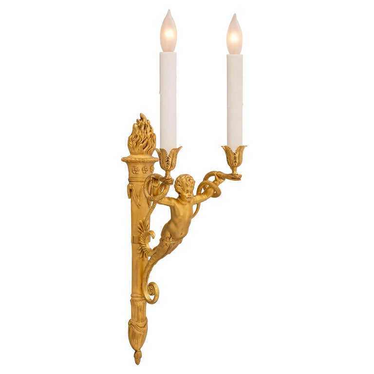 Set of Eight French 19th Century Neoclassical Ormolu Two Arm Sconces ...