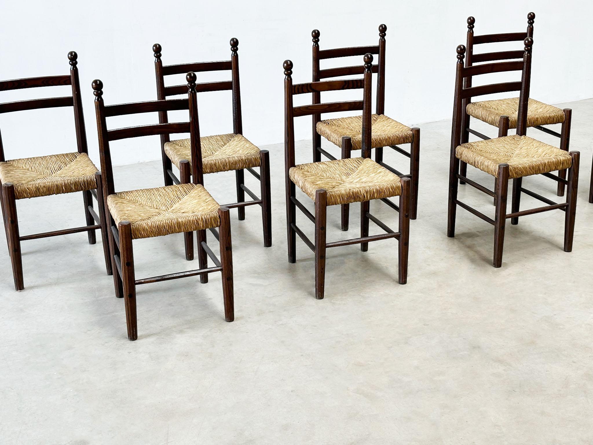 set of eight french oak and rattan dining chairs attributed to Charles ...