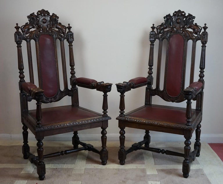 Set of Eight Hand- Carved Lion Terminal Victorian Dining Chairs For ...
