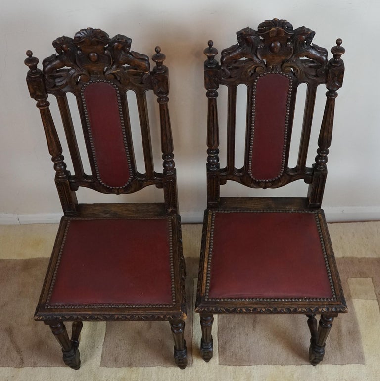 Set of Eight Hand- Carved Lion Terminal Victorian Dining Chairs For ...