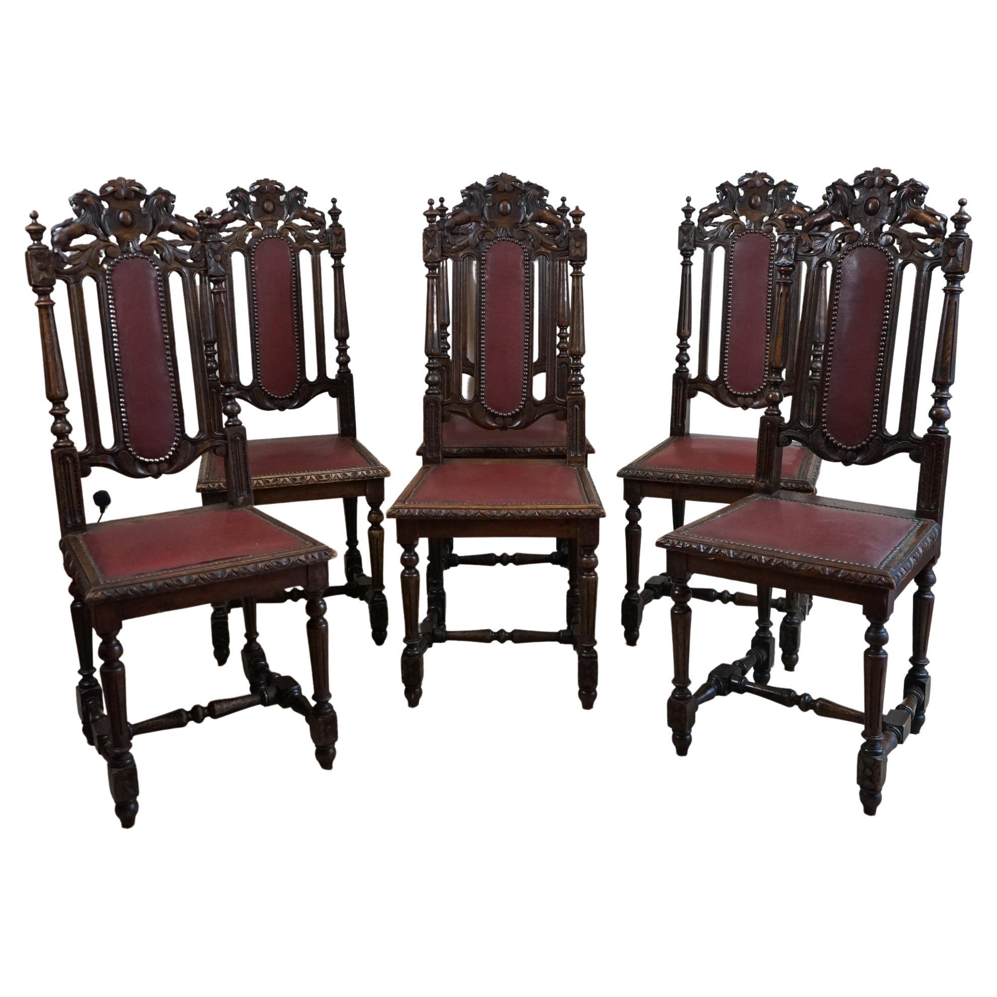 Set of Eight Hand- Carved Lion Terminal Victorian Dining Chairs For ...