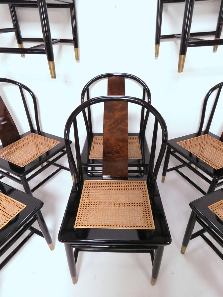 Set of Eight Henredon Scene III Lacquer and Burl Dining Chairs at 1stDibs