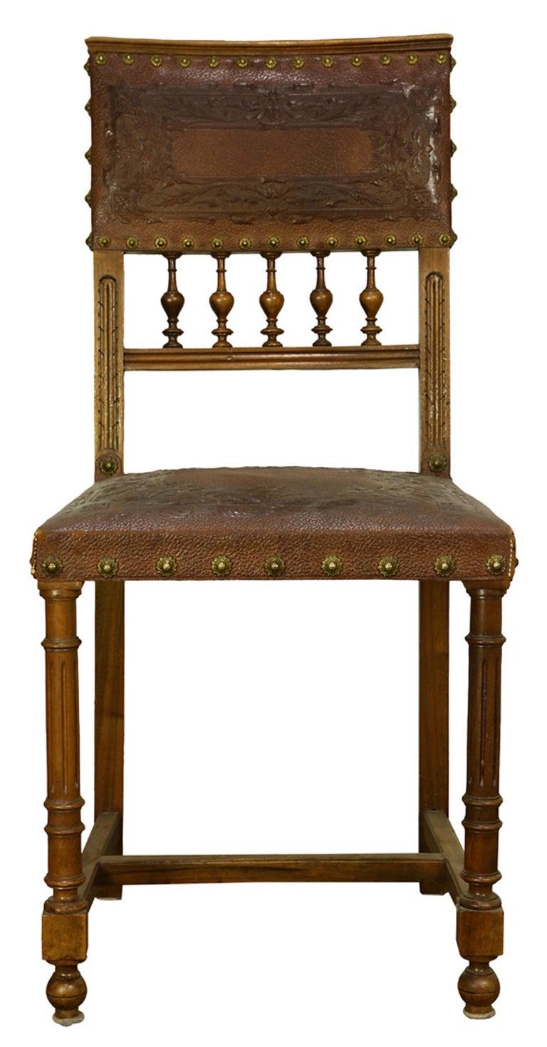 Set of Eight Henry II Style Embossed Leather Dining Chairs Outstanding ...