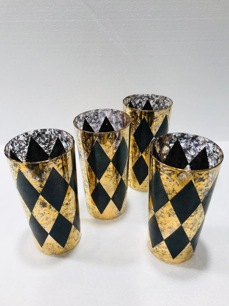 Set of Eight Hollywood Regency Barware Glasses in Gold and Black, 1960s ...