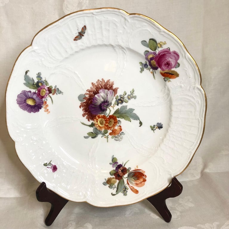 Set of Eight KPM Dinner Plates Each Painted with a Different Bouquet of ...