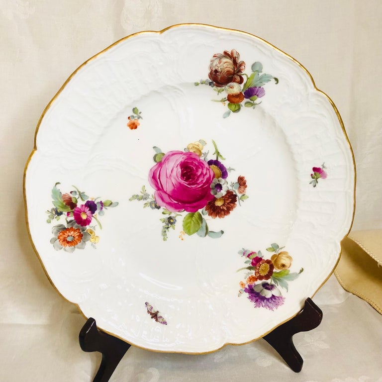 Set of Eight KPM Dinner Plates Each Painted with a Different Bouquet of ...
