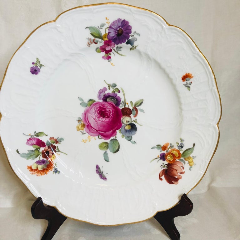 Set of Eight KPM Dinner Plates Each Painted with a Different Bouquet of ...