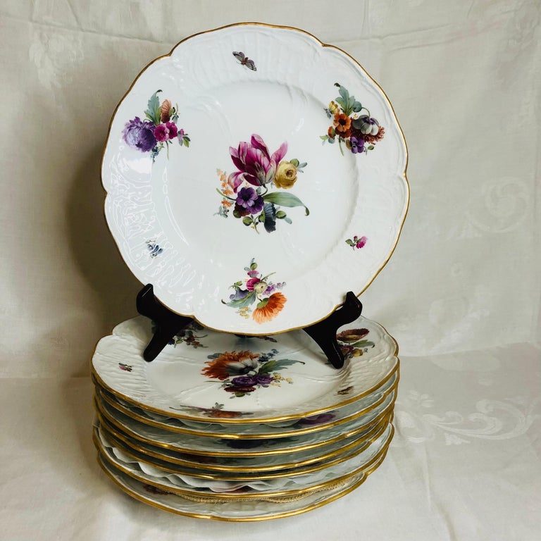 Set of Eight KPM Dinner Plates Each Painted with a Different Bouquet of ...