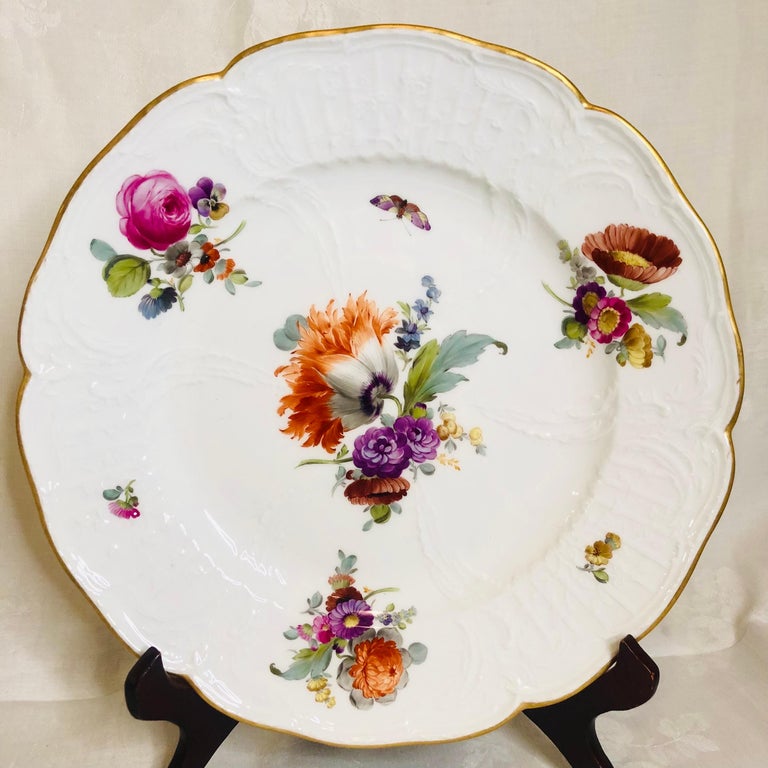 Set of Eight KPM Dinner Plates Each Painted with a Different Bouquet of ...
