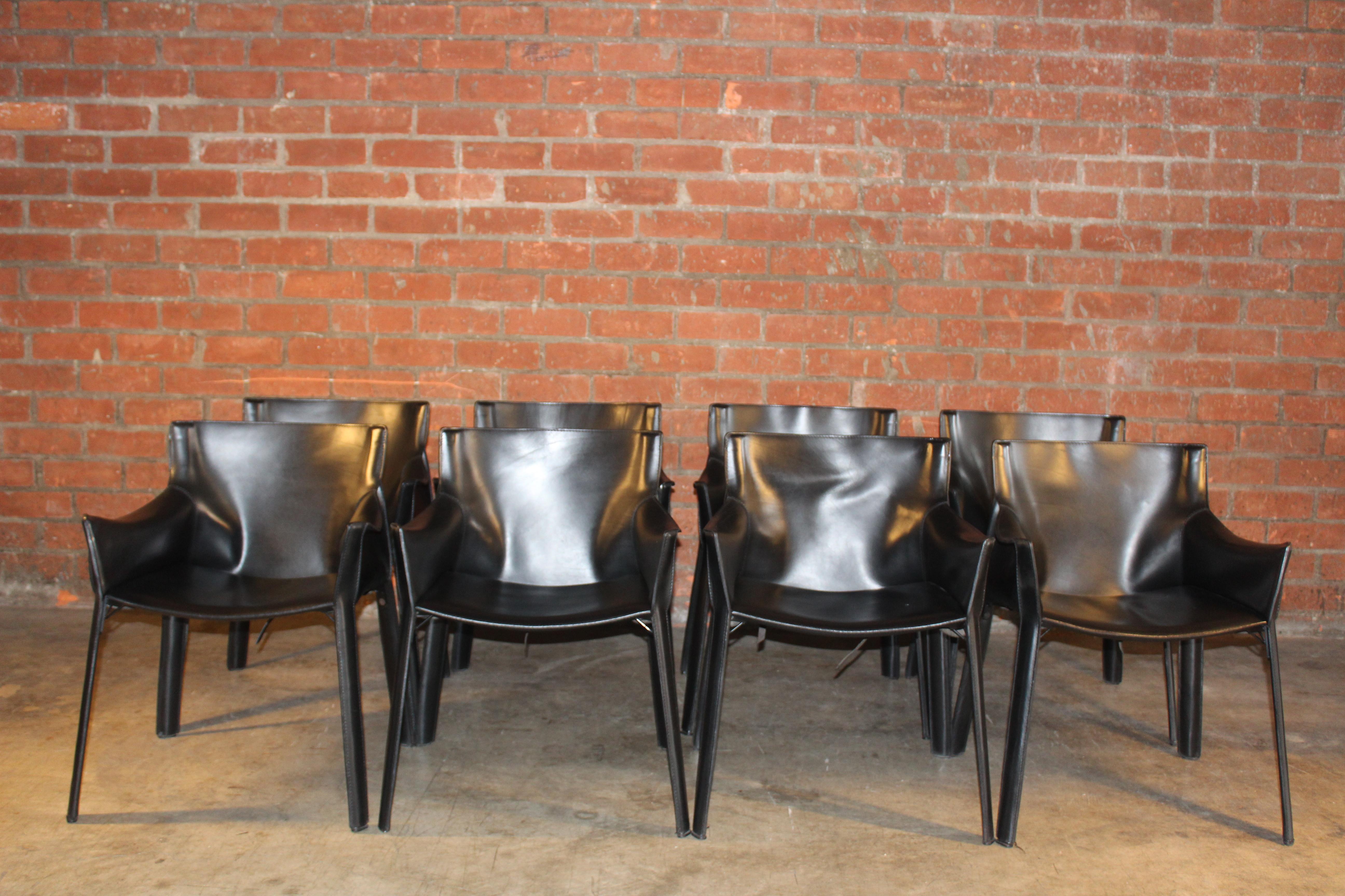 Set of Eight Leather Dining Chairs in the Style of Mario Bellini for ...
