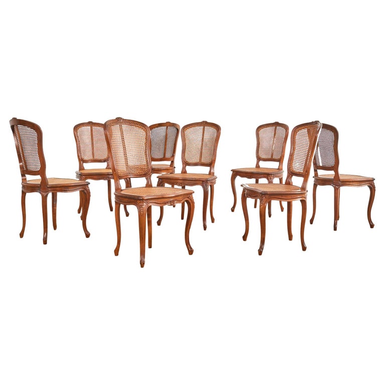 Set of Eight Louis XV Style Caned Walnut Dining Chairs For Sale at 1stDibs