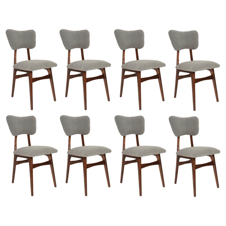 Set of Eight Mid Century Butterfly Dining Chairs, Gray Boucle, Europe ...