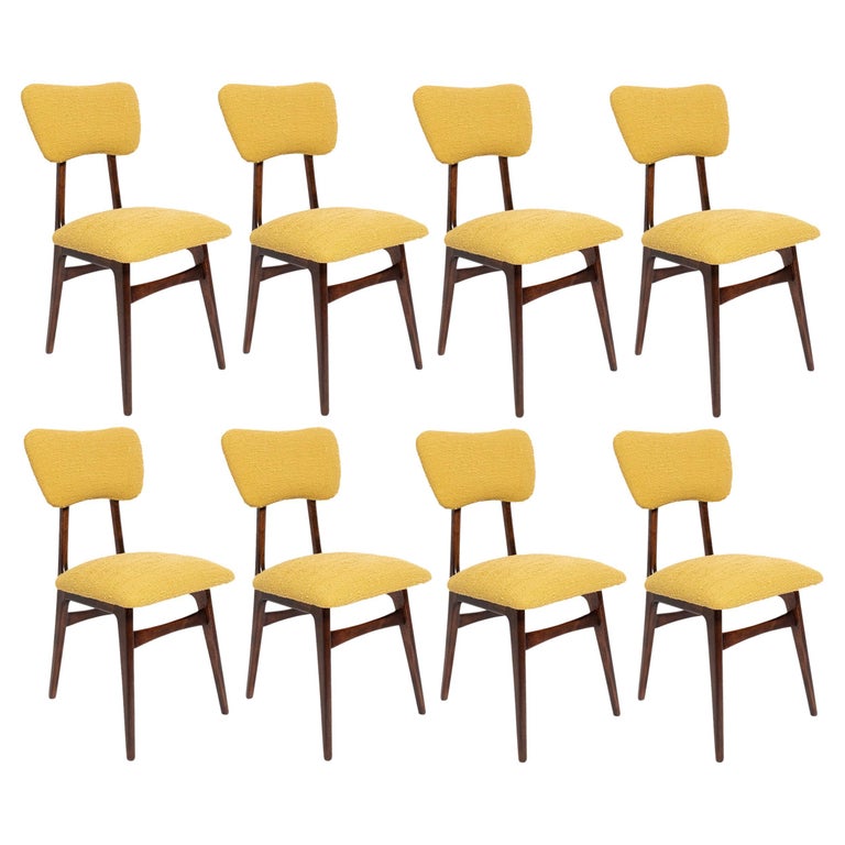 Set of Eight Mid Century Butterfly Dining Chairs, Yellow Boucle, Europe ...