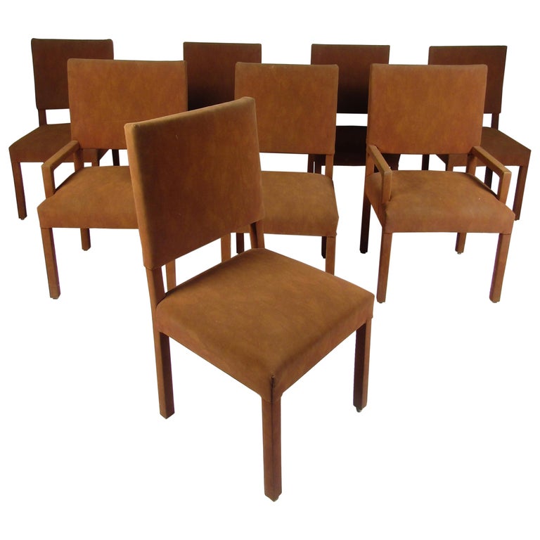 Set of Eight Mid-Century Modern Suede Dining Chairs at 1stDibs