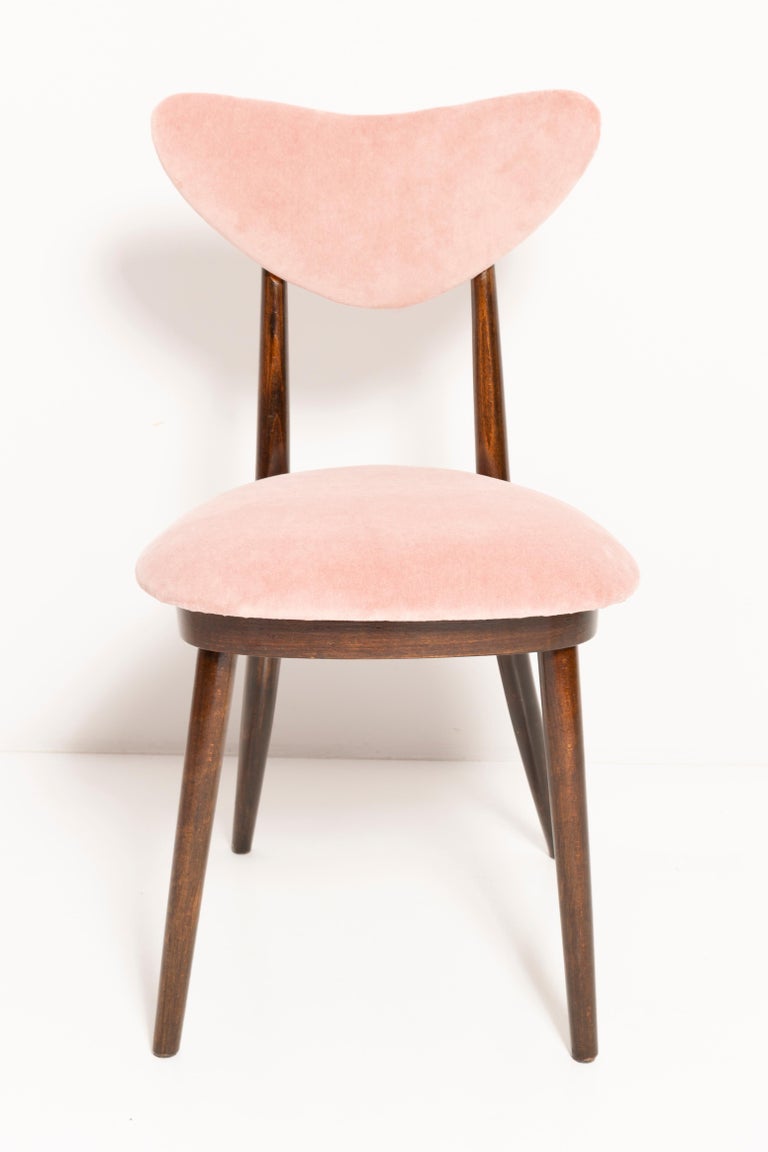 Set of Eight Mid-Century Pink Cotton-Velvet Heart Chairs, Europe, 1960s ...