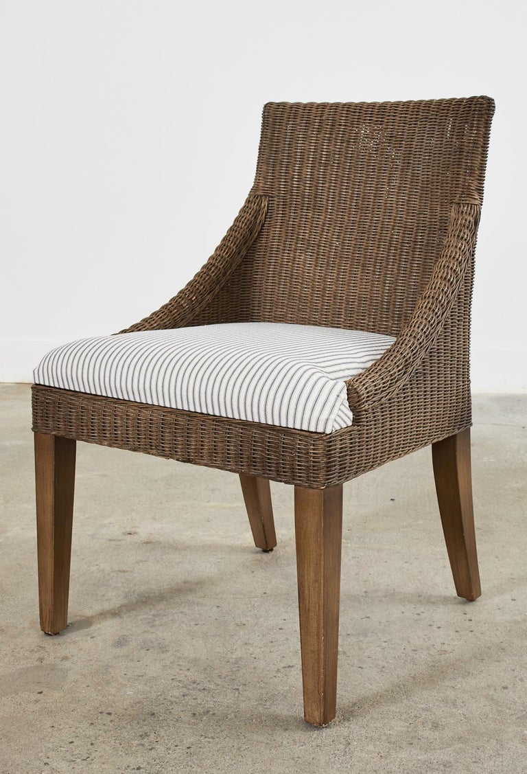 Set of Eight Palecek Organic Modern Rattan Wicker Dining Chairs For ...