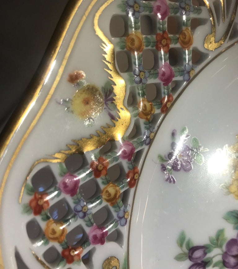 Set of Eight Porcelain Reticulated Luncheon Plates For Sale at 1stDibs