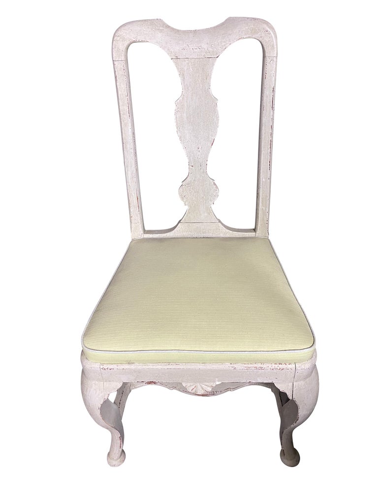 Set of Eight Queen Anne Style Pale Grey Lime Washed Dining Chairs For ...