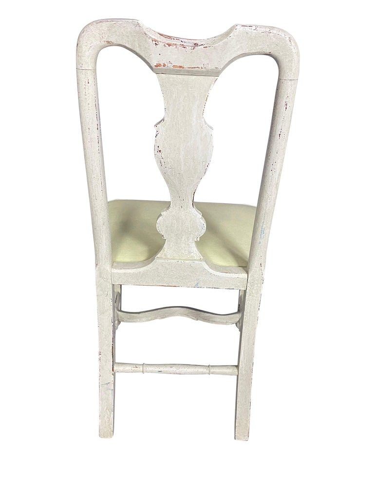 Set of Eight Queen Anne Style Pale Grey Lime Washed Dining Chairs For ...