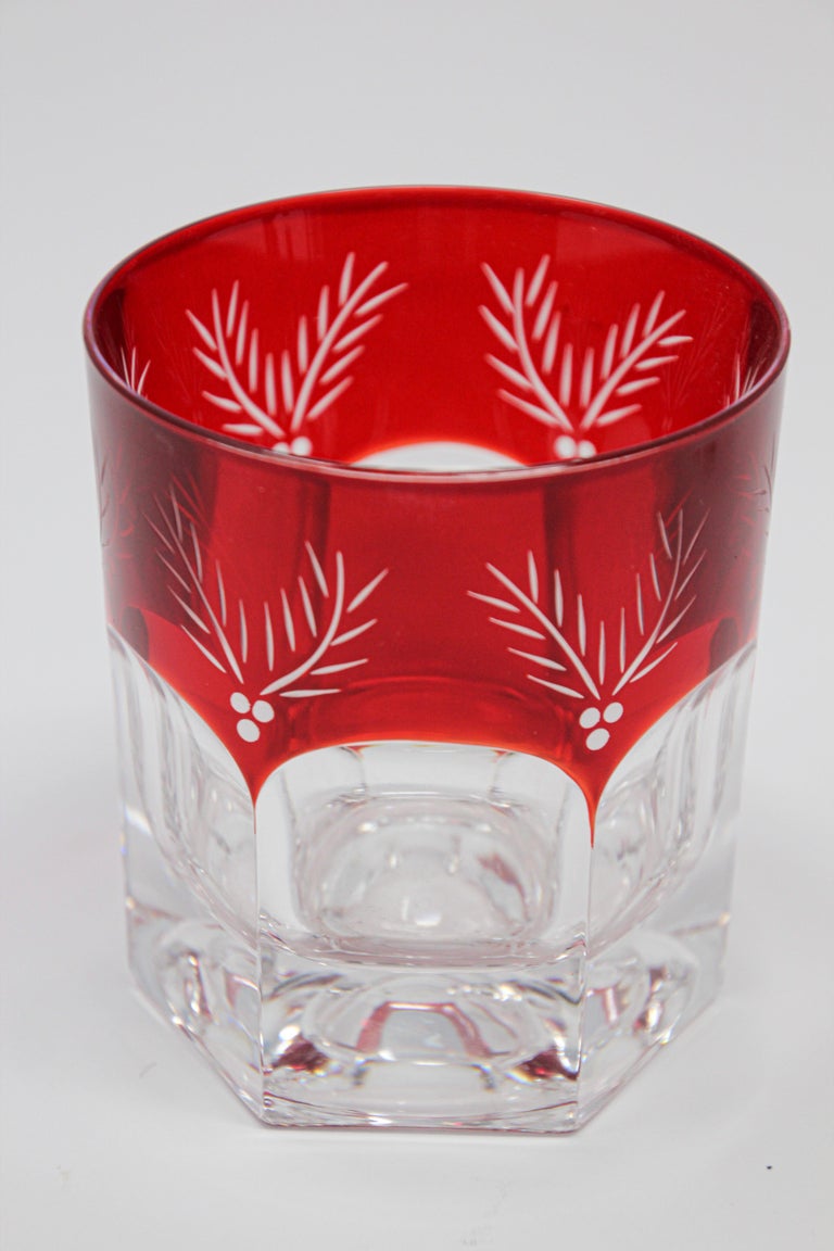 Set of Eight Red Cut Crystal Rocks' Cocktail Whiskey Glasses Tumbler at ...