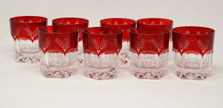 Set of Eight Red Cut Crystal Rocks' Cocktail Whiskey Glasses Tumbler at ...