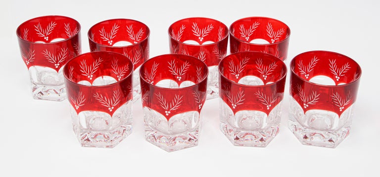 Set of Eight Red Cut Crystal Rocks' Cocktail Whiskey Glasses Tumbler at ...