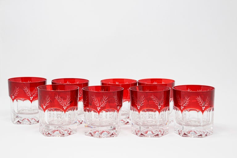 Set of Eight Red Cut Crystal Rocks' Cocktail Whiskey Glasses Tumbler at ...