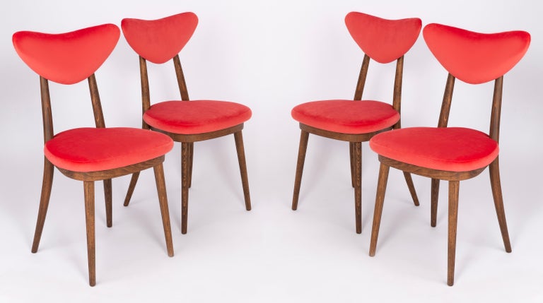 Set of Eight Red Heart Chairs, Poland, 1960s For Sale at 1stDibs
