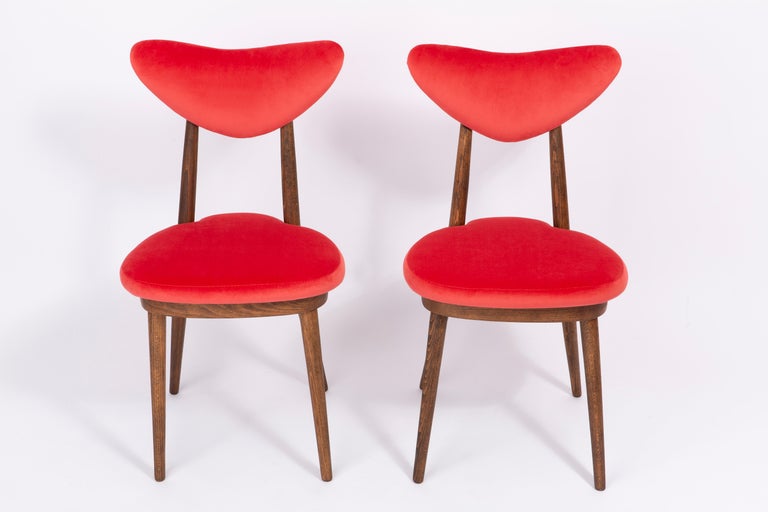 Set of Eight Red Heart Chairs, Poland, 1960s For Sale at 1stDibs