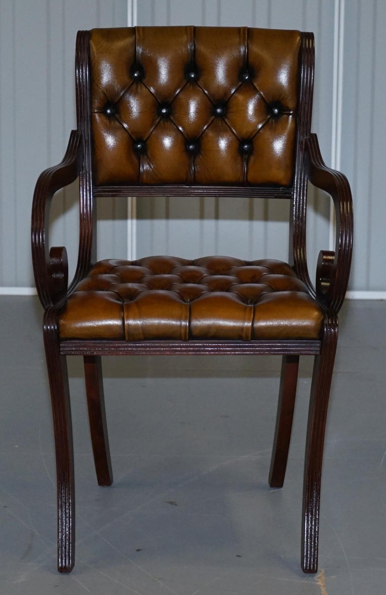 Set of Eight Restored Vintage Chesterfield Hardwood Brown Leather ...